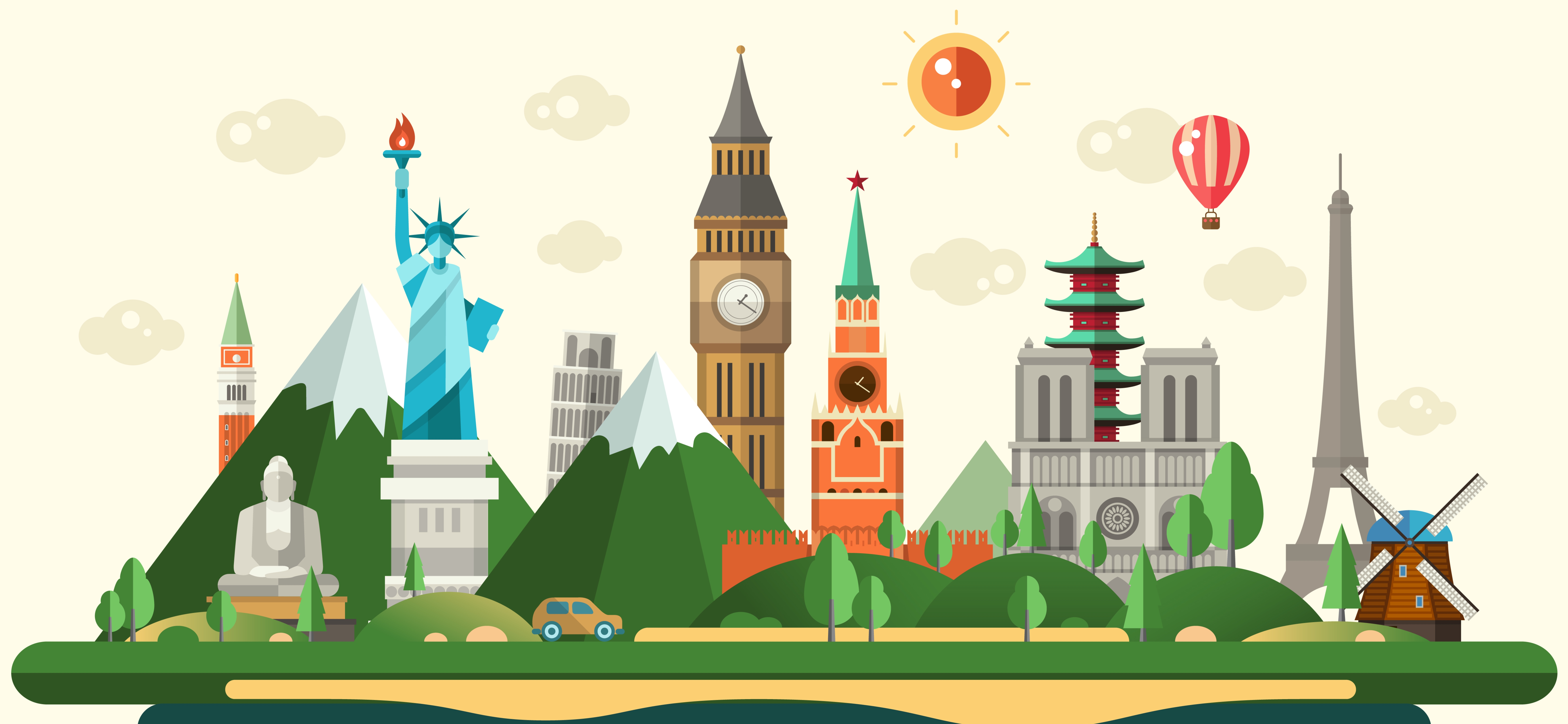 World landmarks with logo 2 small cropped C | Vista Curated Travel